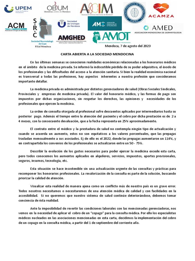 Carta de médicos especialistas | PDF | Medicina | Cuidado de la salud