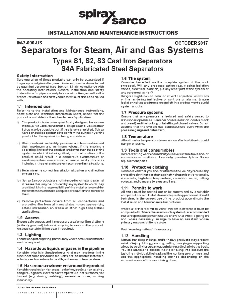 Separators For Steam Air Gas Systems-IM-7-000-US | PDF | Steam | Hazards