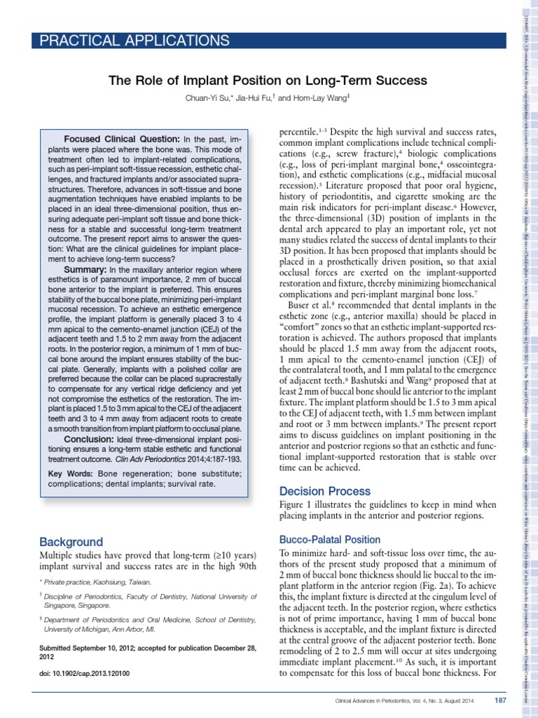 Clin Adv Periodontics - 2014 - Su - The Role of Implant Position On ...