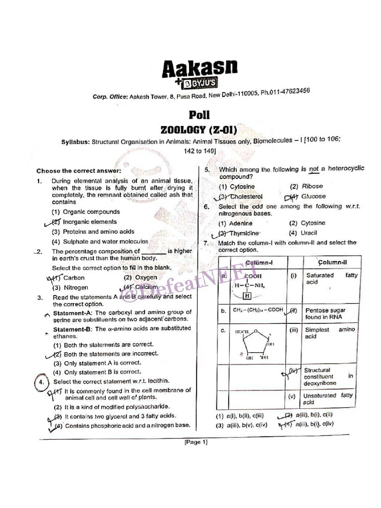 Poll - 01 (Physics + Zoology) @DefeatNEET | PDF