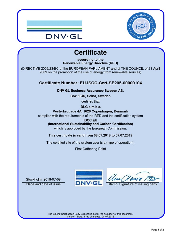 Certificate Number EU-ISCC-Cert-SE205-00000104 | PDF