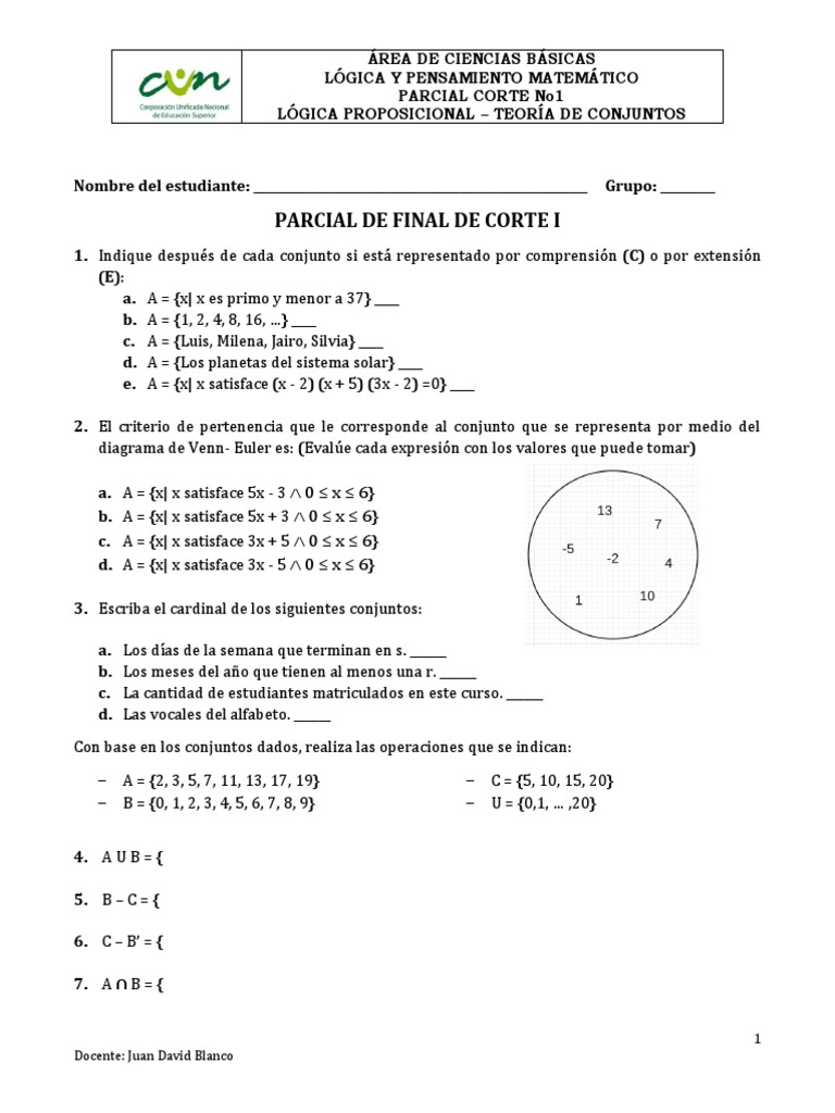 Parcial Corte 1 (Lógica y Pensamiento Mat. - 2022B) | PDF | Lógica matemática | Matemáticas