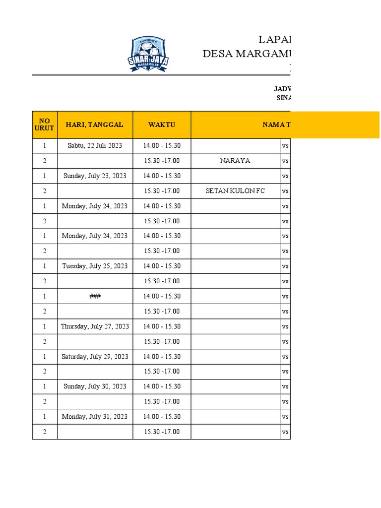Jadwal Booking Lapangan | PDF