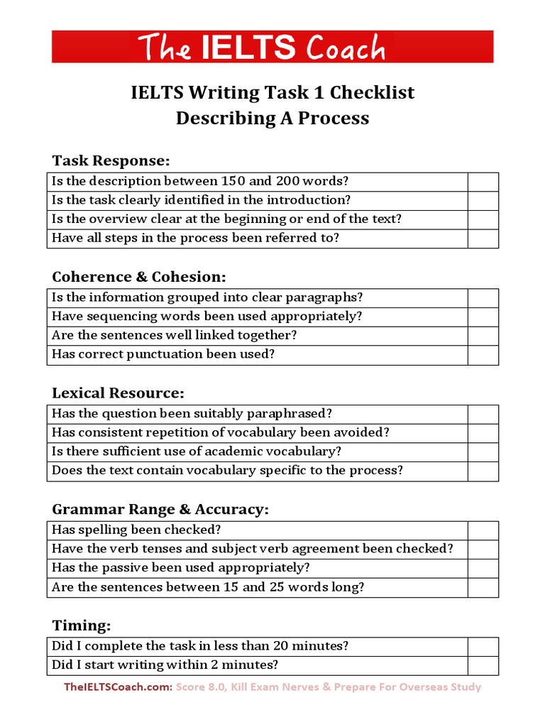 IELTS Writing Task 1 - Checklist | PDF | Vocabulary | International ...