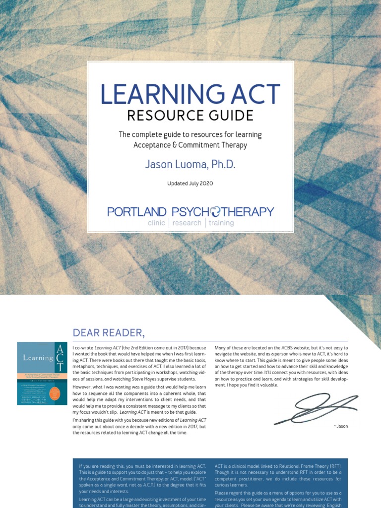 ACT Learning Resource Guide | PDF | Psychotherapy | Cognitive ...