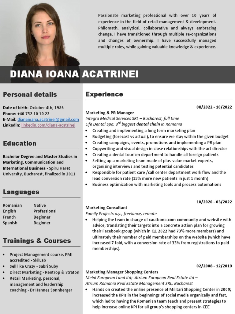 CV Diana Acatrinei en | PDF | Marketing | Business Process