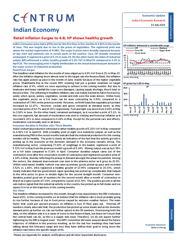 Indian Economy Update: CPI & IIP Insights | PDF | Investment Banking ...