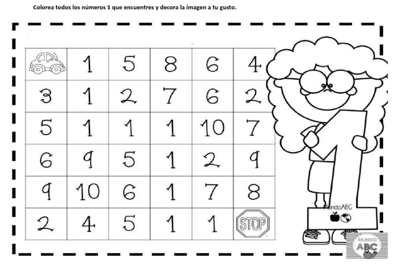 Colorea Todos Los Números 1 Que Encuentres y Decora La Imagen A Tu ...