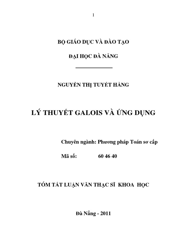 LV.ThS. Nguyễn Thị Tuyết Hằng - Lý thuyết Galois và ứng dụng | PDF
