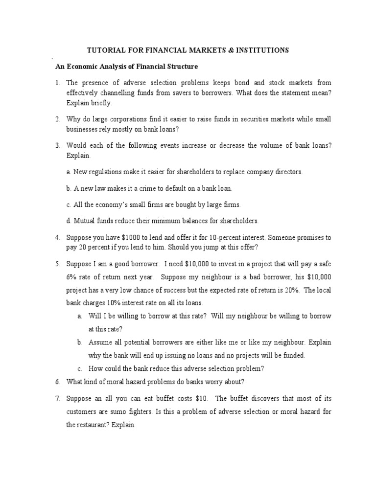 Tutorial 1 | PDF | Insurance | Banks