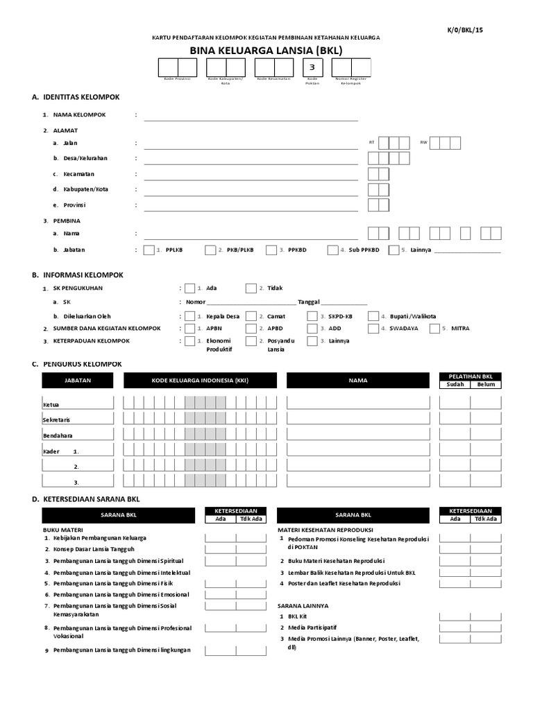 Formulir K 0 BKL 15 PDF | PDF