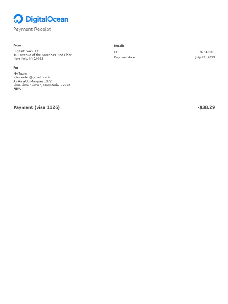 DigitalOcean Payment Receipt example | PDF