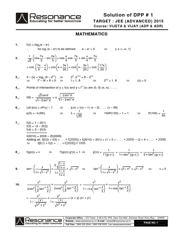 Maths DPP Solution | PDF | Mathematics