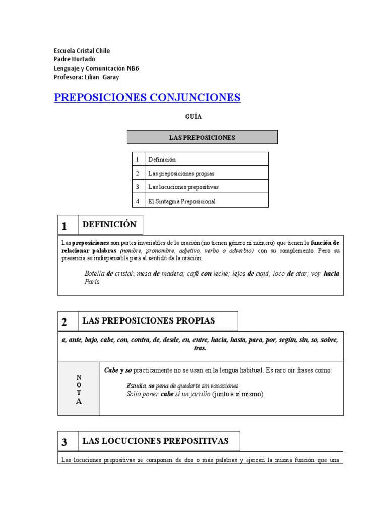 Conjunciones y Preposiciones | PDF