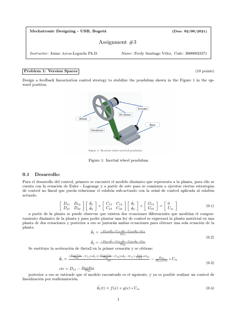 Rueda Inercial en Péndulo Invertido | PDF | Matemáticas | Mecánica