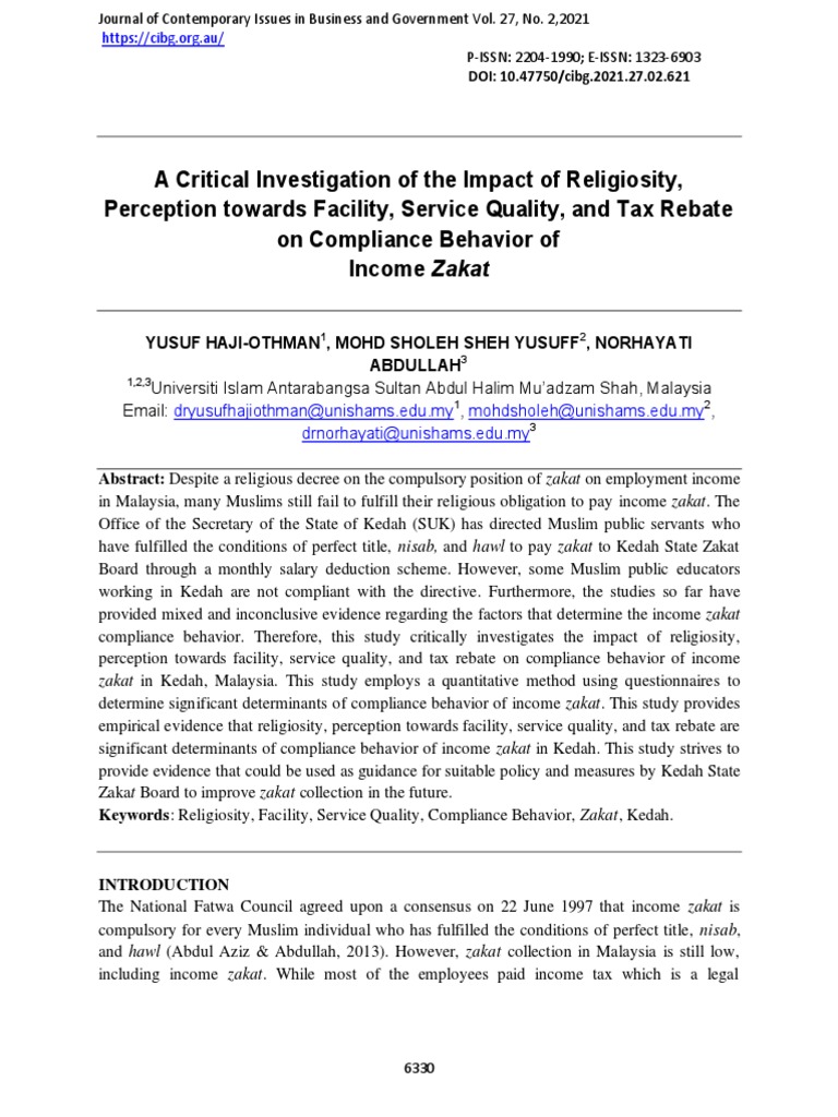 A Critical Investigation of The Impact of Religiosity, Perception Towards Facility, Service ...