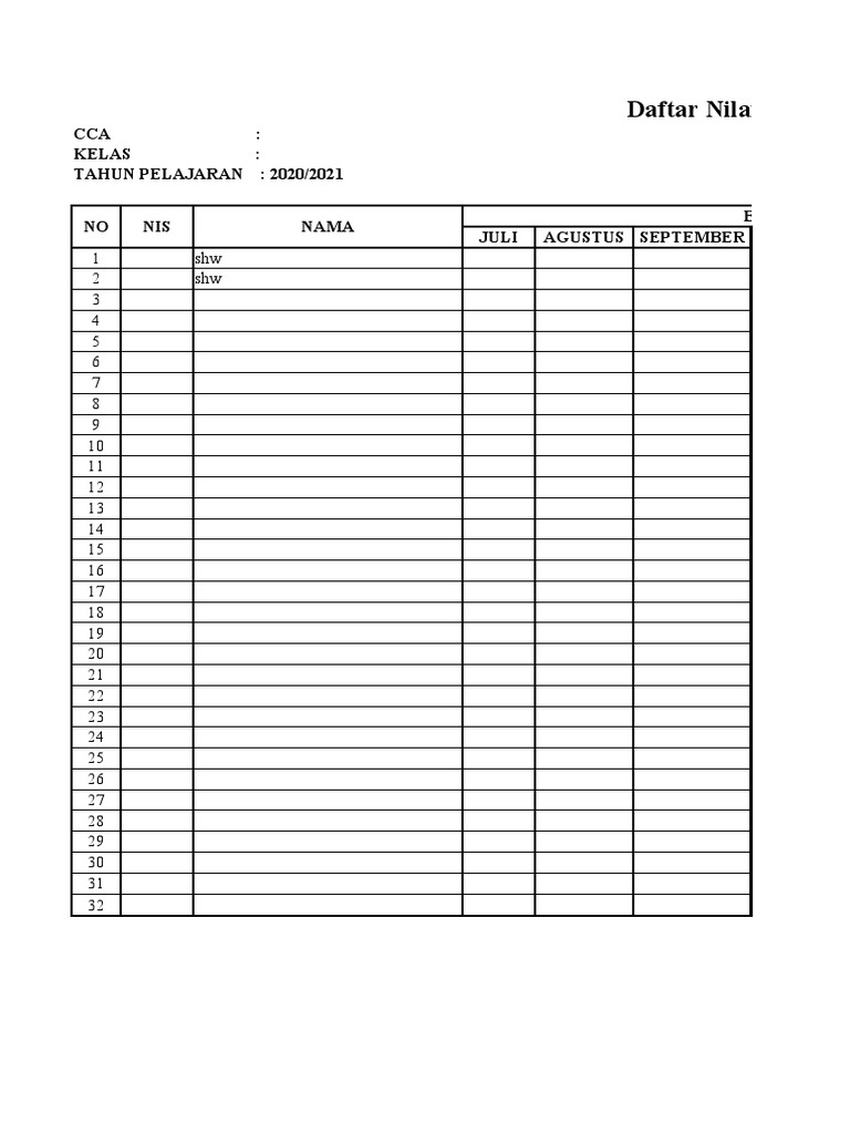 Format Nilai CCA | PDF | Metode & Bahan Ajar