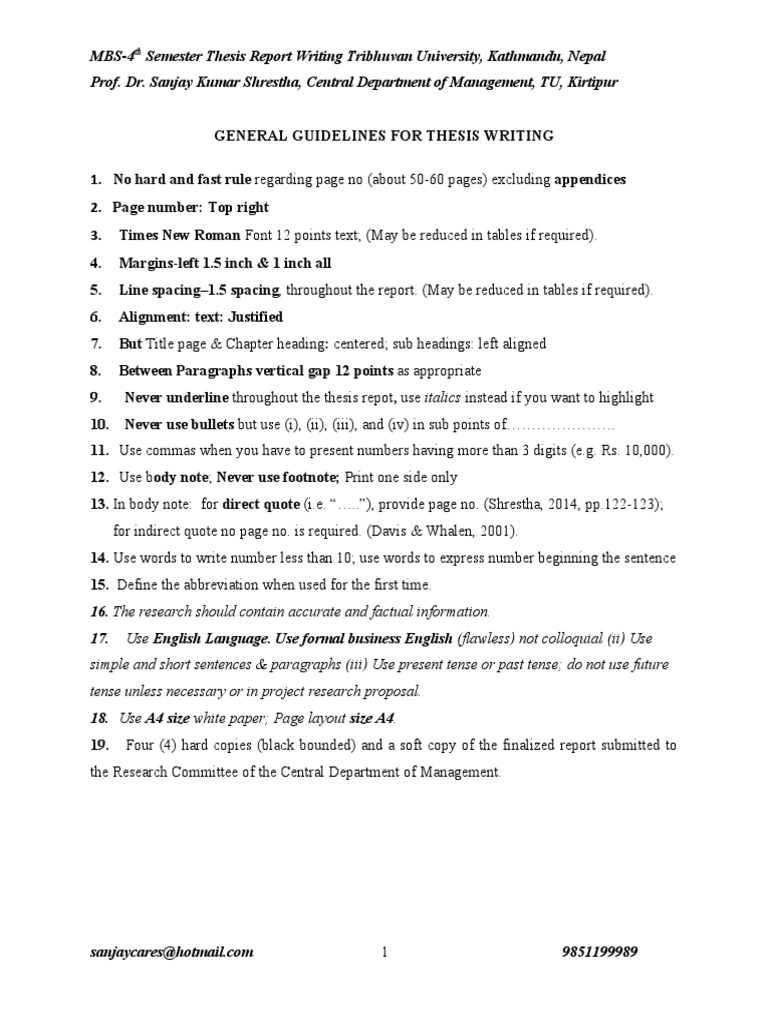 Guidelines of Proposal Thesis and Viva Presentation For MBS TU | PDF ...