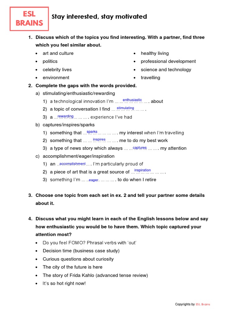 ESL Brains Stay Interested Stay Motivated SV 2463 | PDF