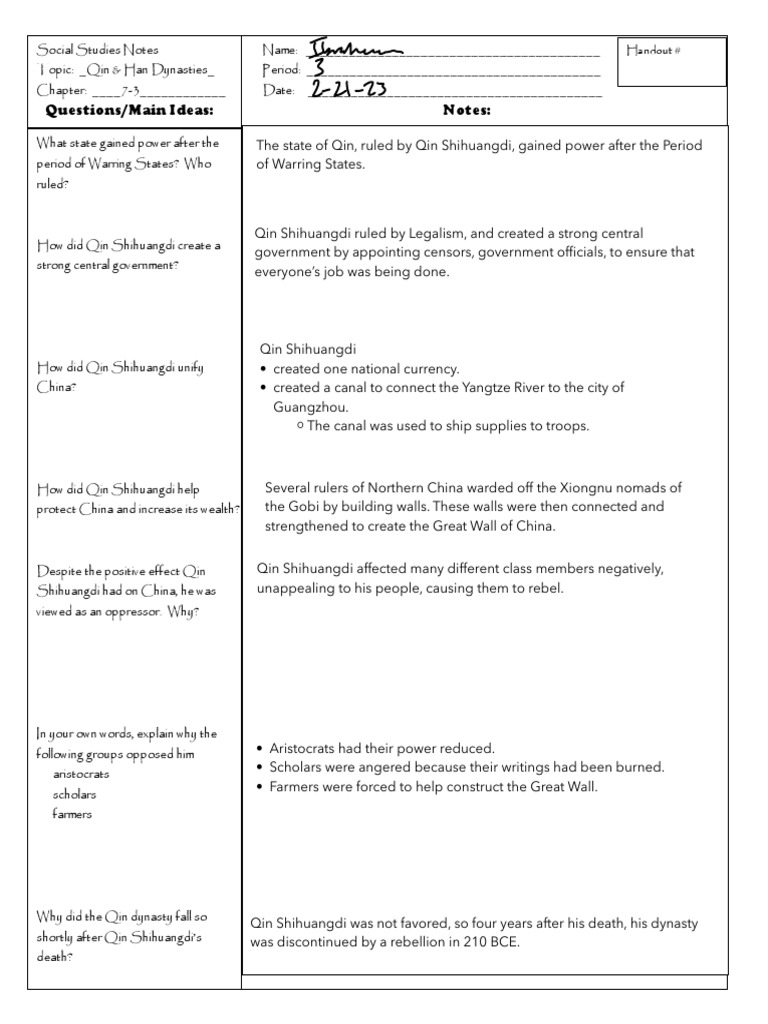 13chapter 7 Section 3 Cornell Notes-Power Point | PDF | Han Dynasty | China