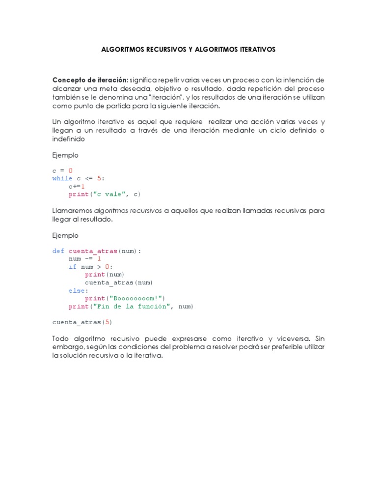 Algoritmos Recursivos y Algoritmos Iterativos | PDF | Informática