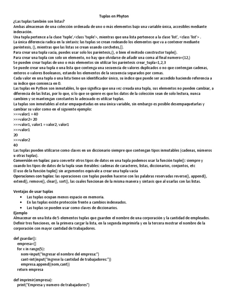 Tuplas en Python: Guía y Ejemplos | PDF