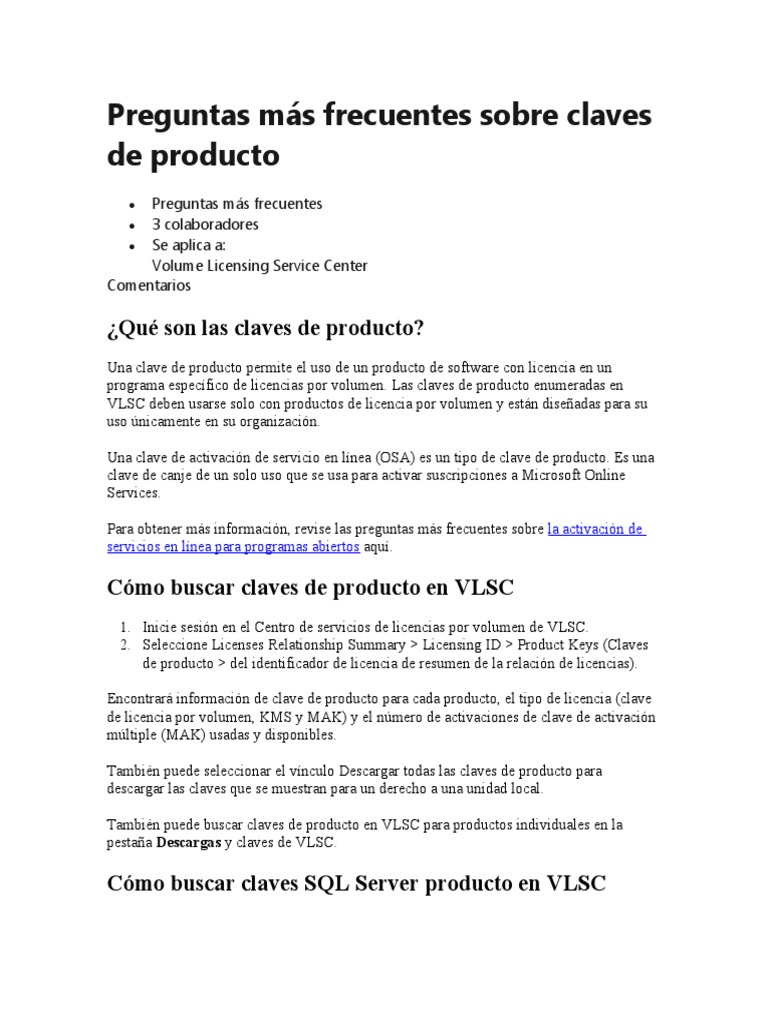 Preguntas Más Frecuentes Sobre Claves de Producto MAK | PDF | Microsoft ...
