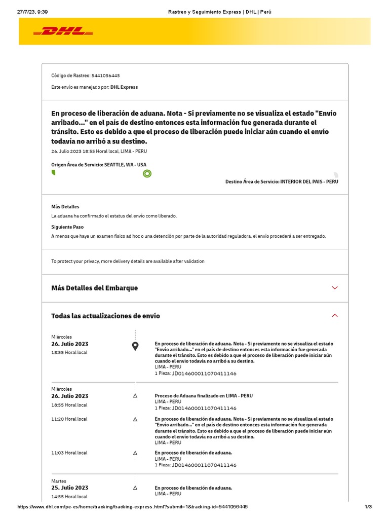Rastreo y Seguimiento Express - DHL - Perú | PDF | Industrias de ...