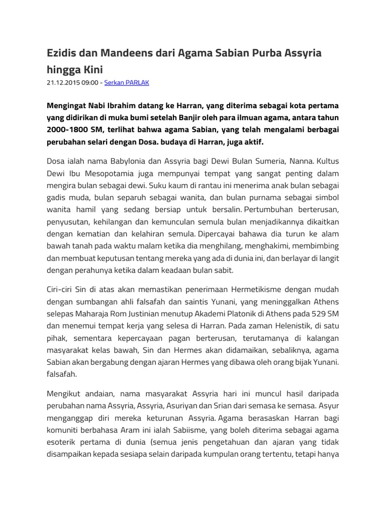 Mandeens dan Ezidis: Sejarah Agama Sabian | PDF