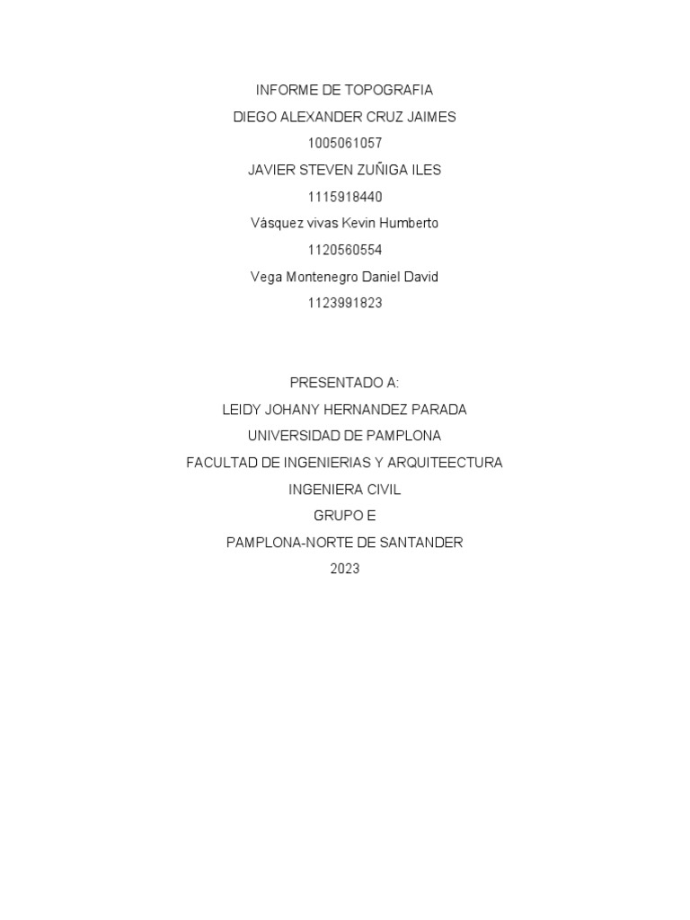 Informe De Topografia PDF Medici n Topograf a