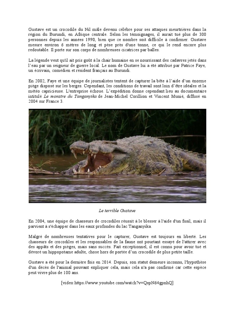 Le Dossier de Gustave, Le Crocodile Tueur | PDF | Crocodile | Burundi