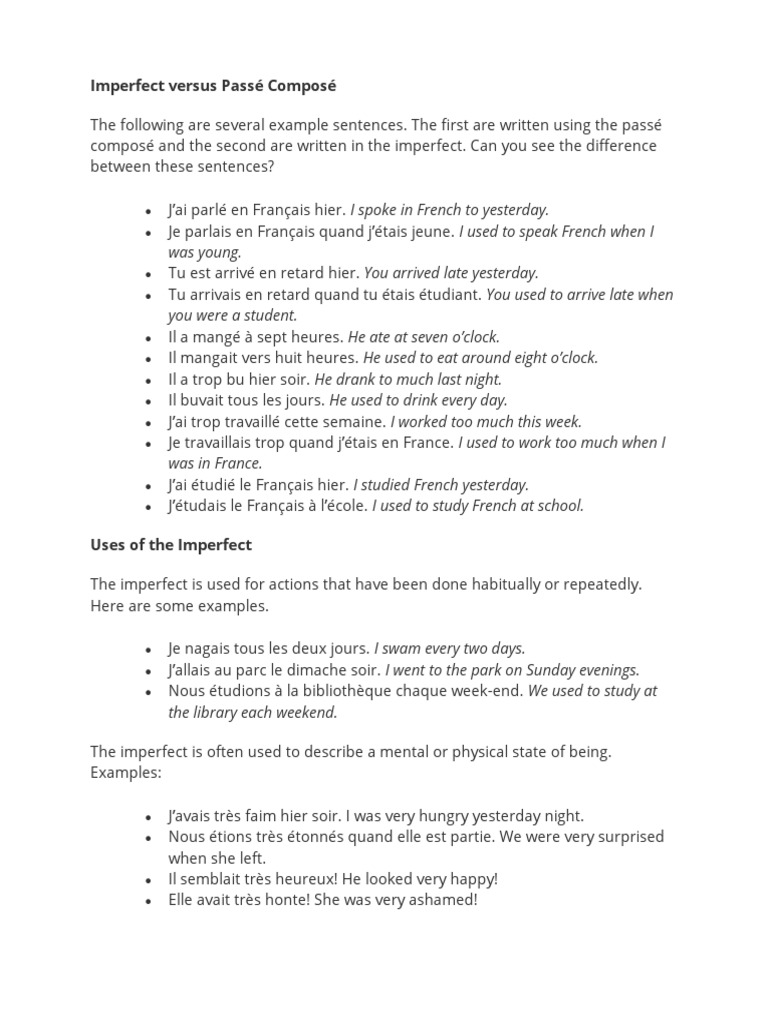 French Imparfait Versus Passé Composé | PDF | Language Arts & Discipline