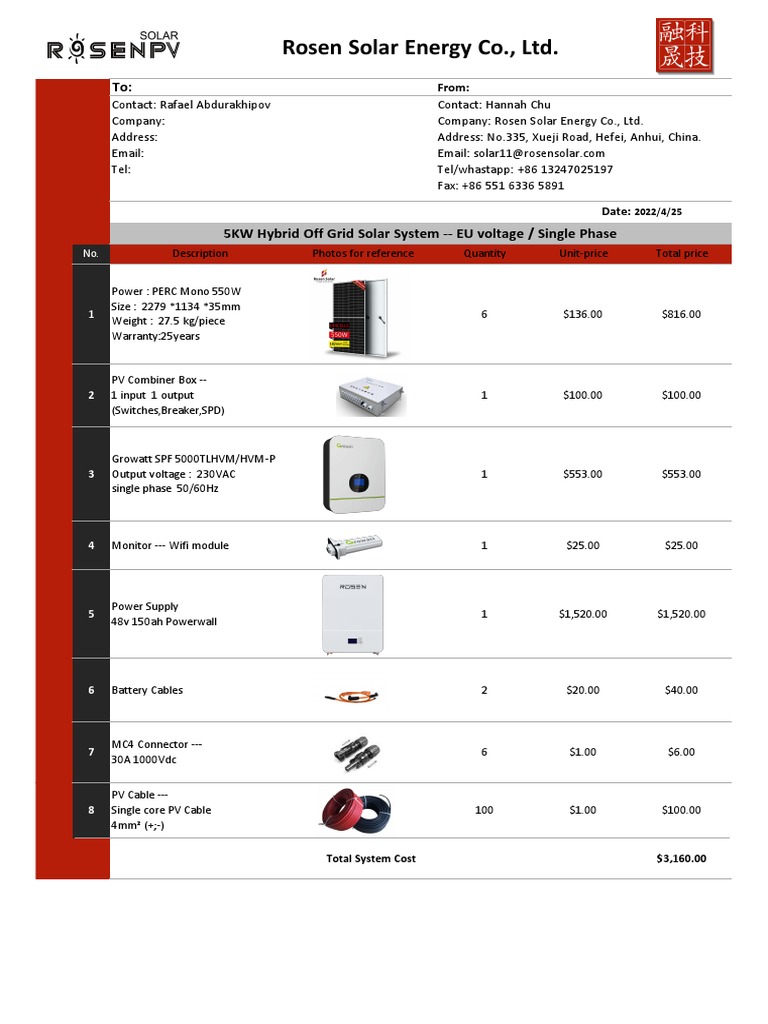 5KW Hybrid Off-Grid Solar System Quote | PDF