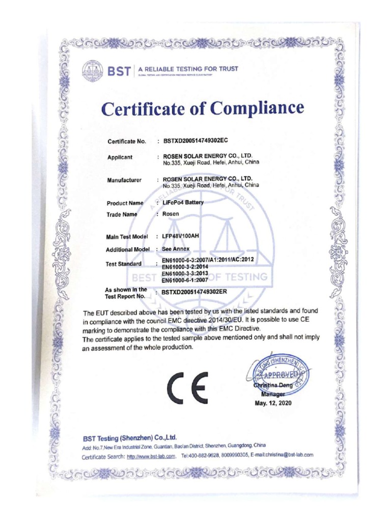 Lifepo4 Battery CE-EMC Certification | PDF