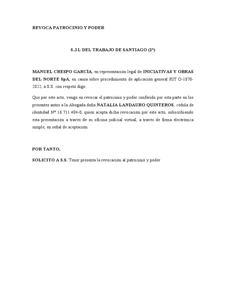 Revoca Patrocinio y Poder Vergara Ion | PDF