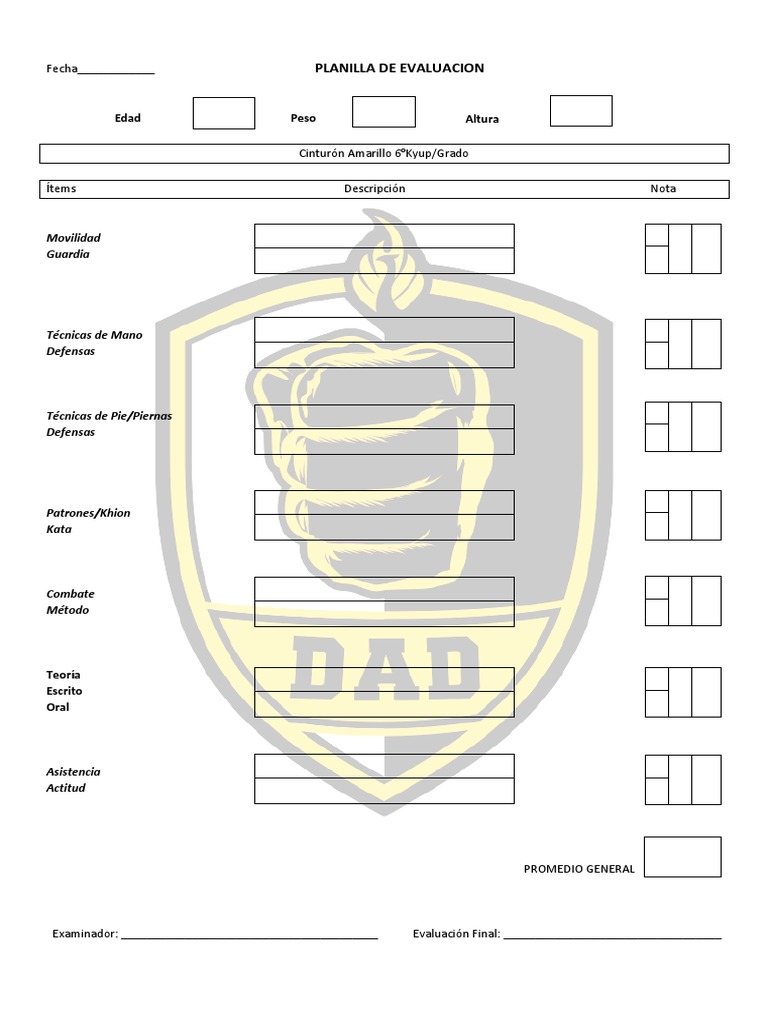 Planilla de Evaluacion Kick | PDF