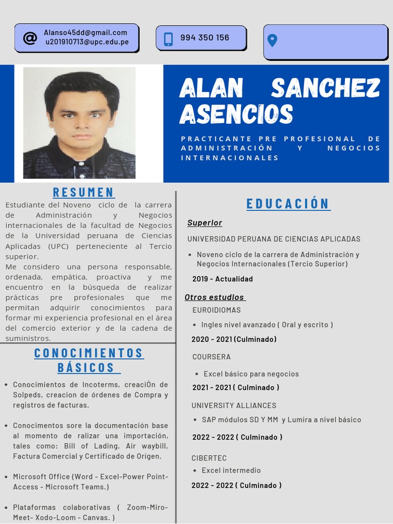 CV - Alan Sanchez | PDF | Logística | Perú