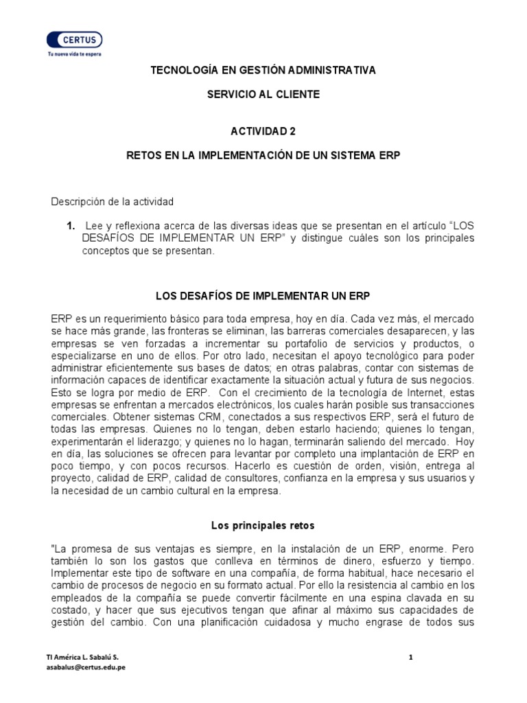 Actividad Retos Del Erp | PDF | Planificación de recursos empresariales | Software