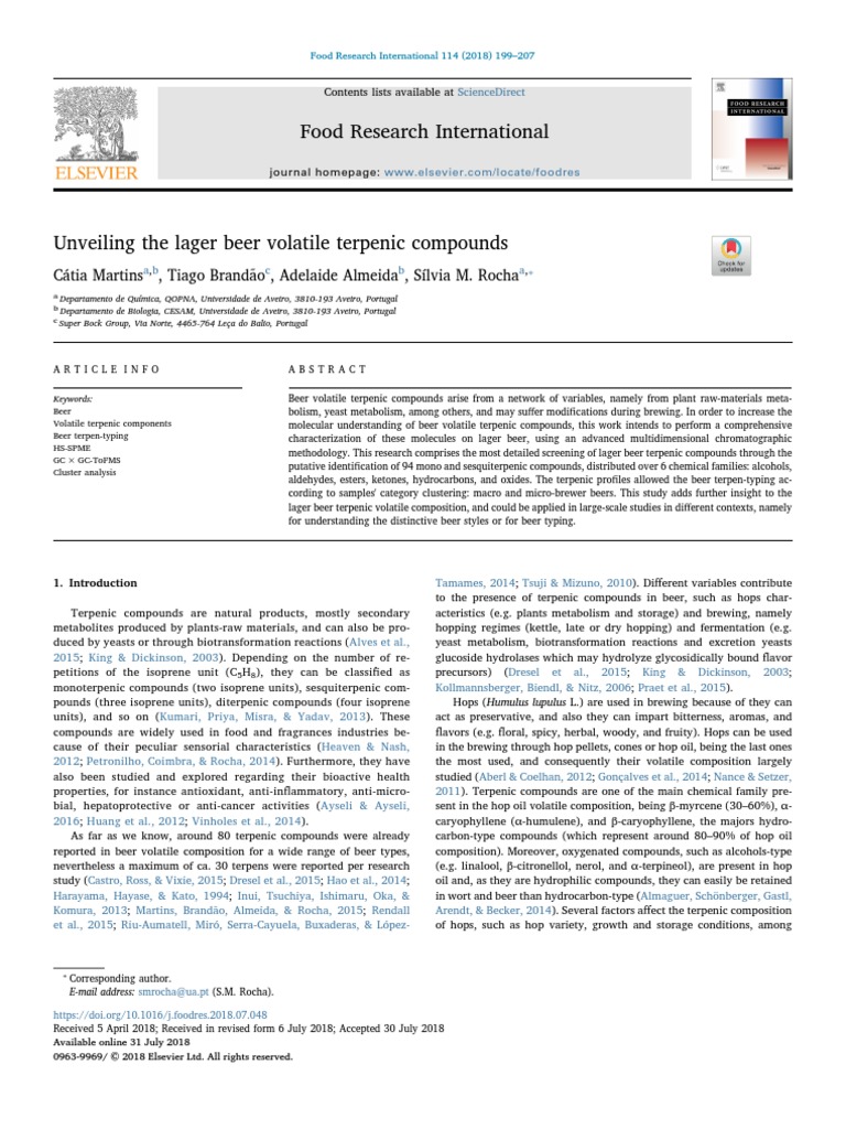 Unveiling The Lager Beer Terpenic Compounds | PDF | Chromatography | Hops