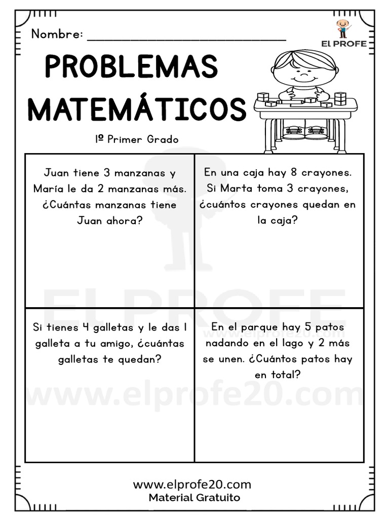 Cuadernillo de Problemas Matemáticos Para Primer Grado Elprofe20 | PDF
