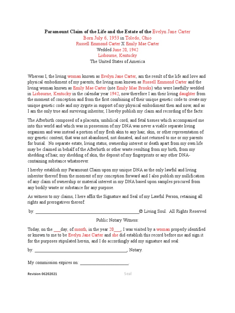 Paramount Claim of The Life SSNotary | PDF | Placenta | Anatomy
