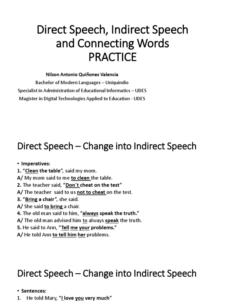 Direct Speech, Indirect Speech and Connecting Words | PDF | Linguistics