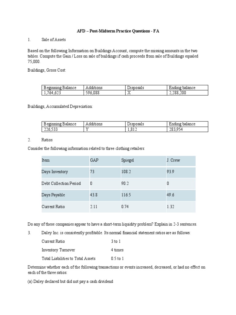 AFD Practice Questions | PDF | Expense | Depreciation