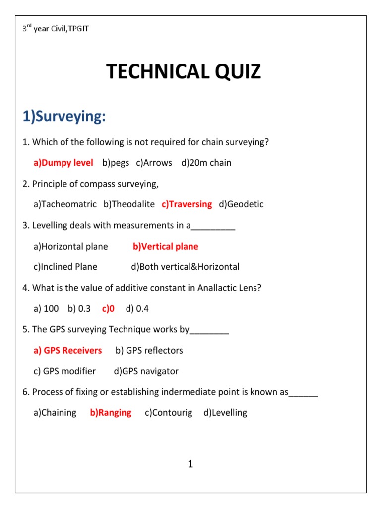 Technical Quiz | PDF | Masonry | Surveying