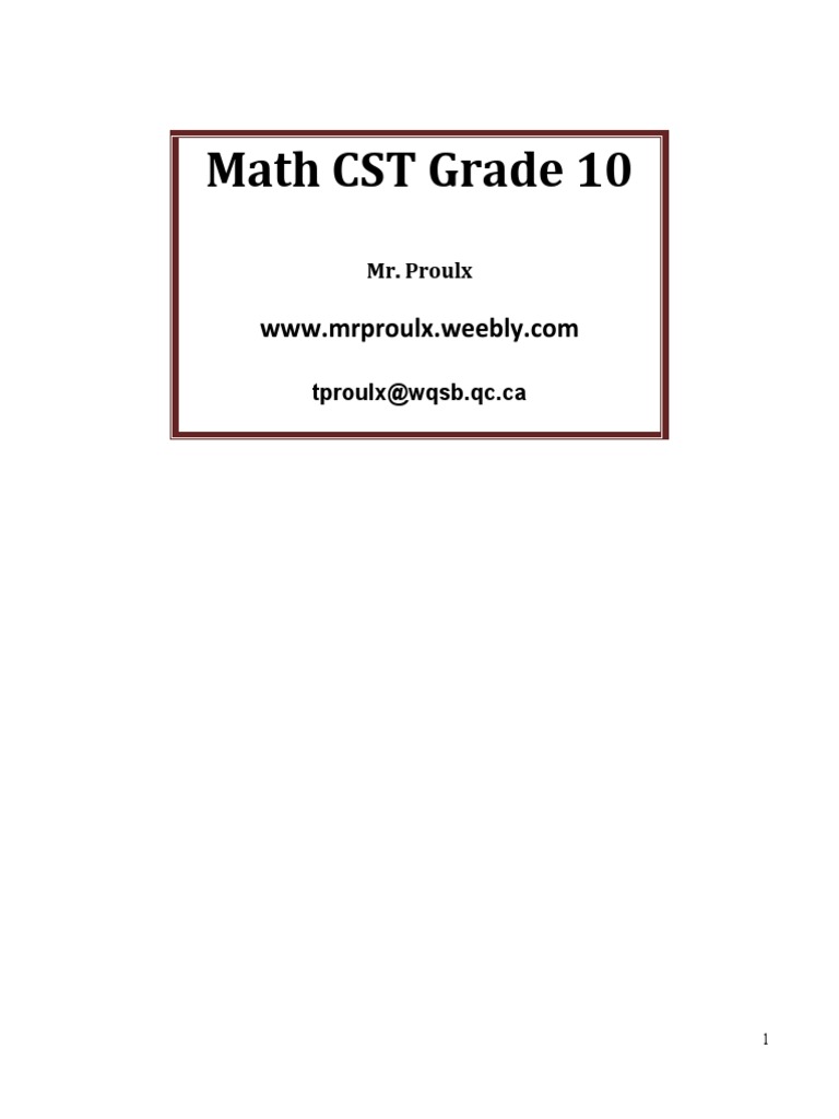 Math CST Workbook Grade 10 | PDF | Perpendicular | Equations