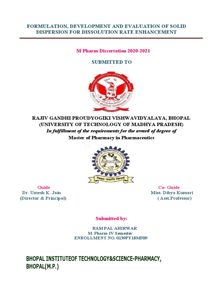 M.Pharm Thesis on Solid Dispersion | PDF | Pharmaceutical Formulation ...