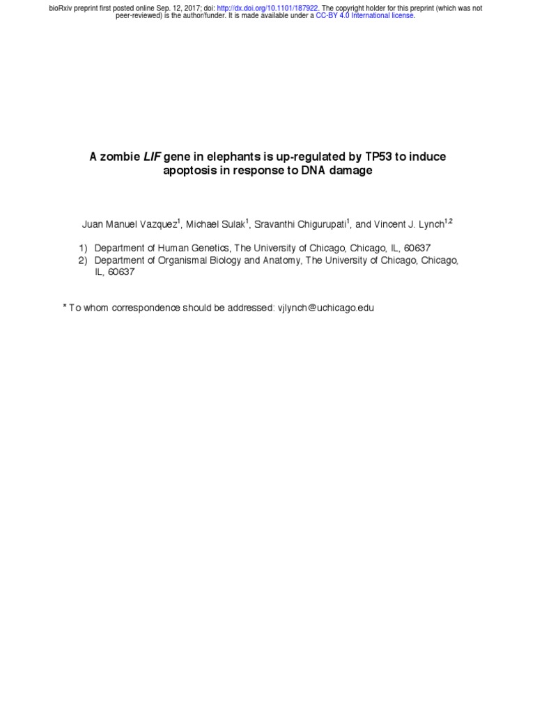 A Zombie LIF Gene in Elephants Is Up-Regulated by TP53 To Induce ...