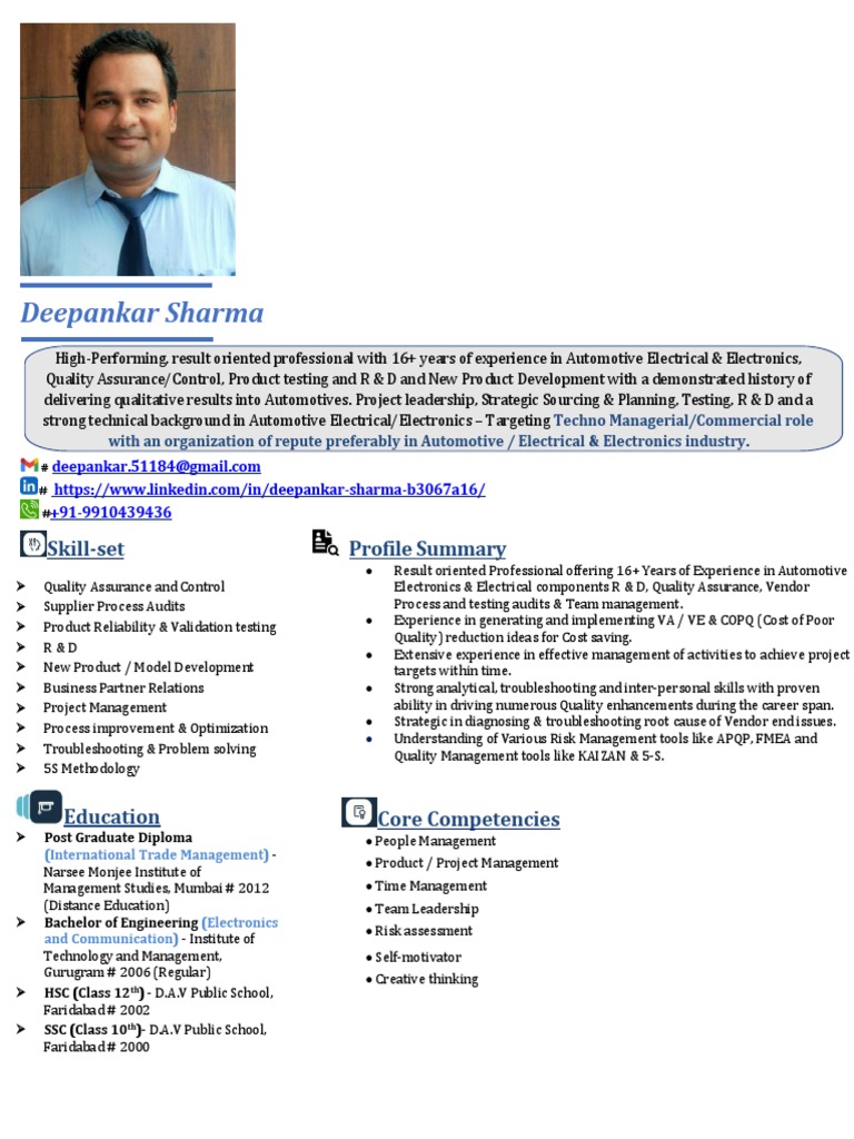 CV - Deepankar - Sharma | PDF | Reliability Engineering | Quality Assurance CV - Deepankar - Sharma | PDF | Reliability Engineering | Quality Assurance