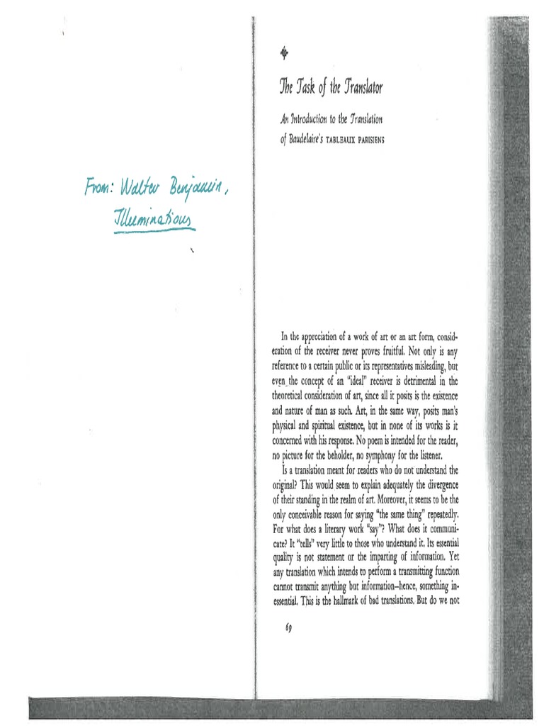 "The Task of The Translator" by Walter Benjamin | PDF