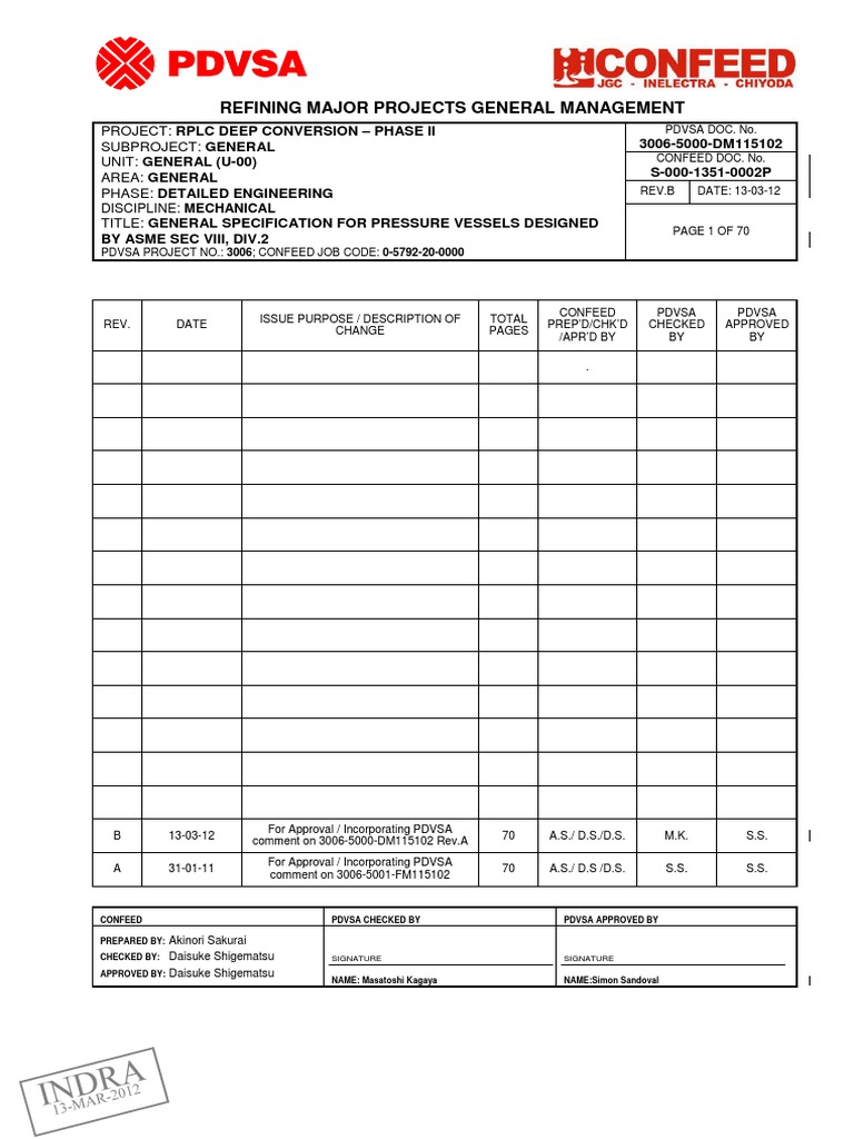 Pressure Vessel Specification Sheet | PDF